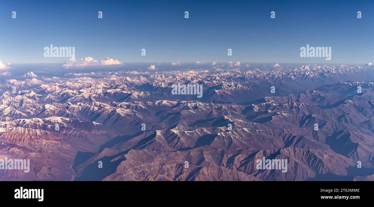 An aerial view of the barren mountains of the Zanskar range of inner ...
