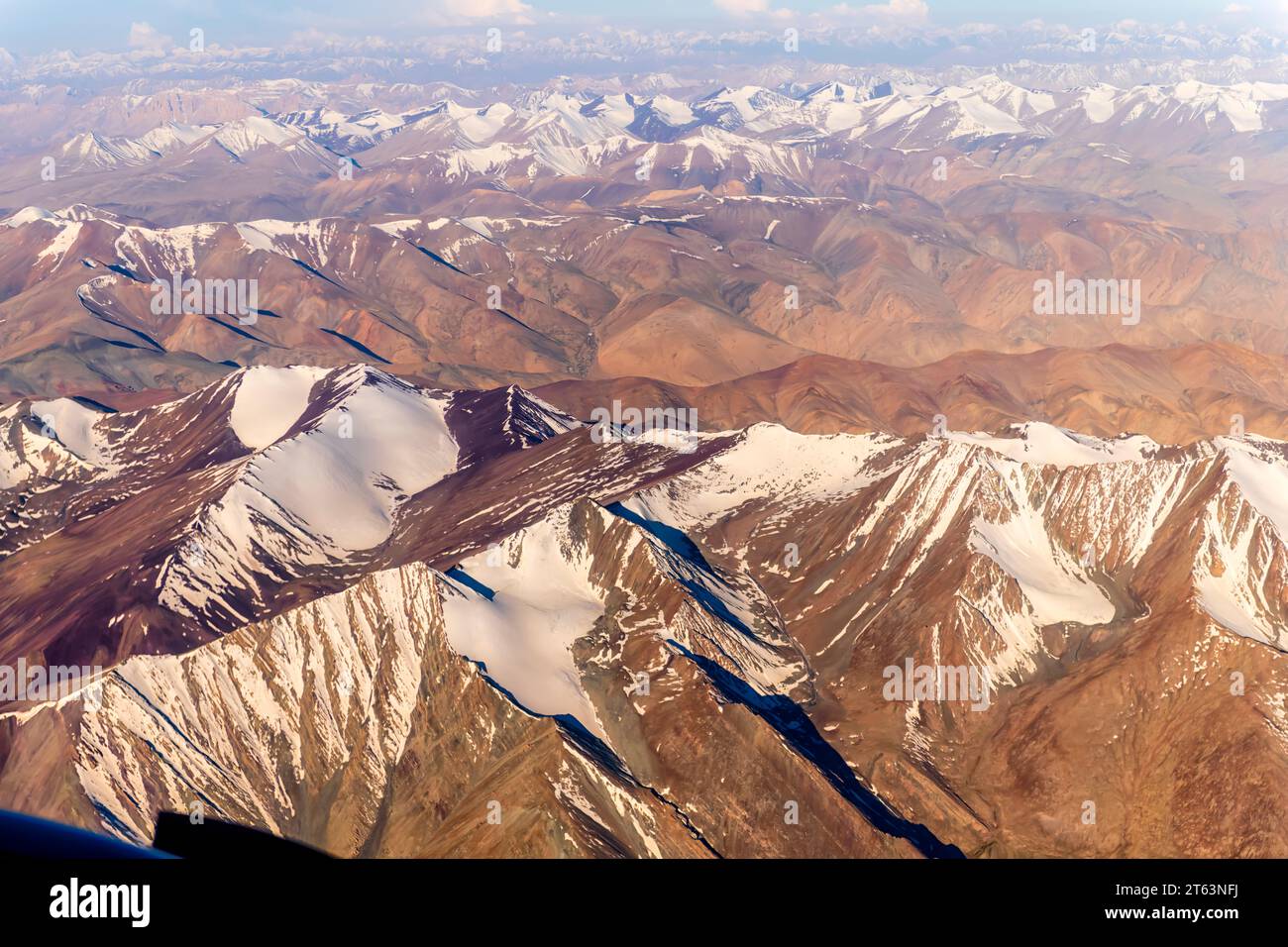 An aerial view of the barren mountains of the Zanskar range of inner ...