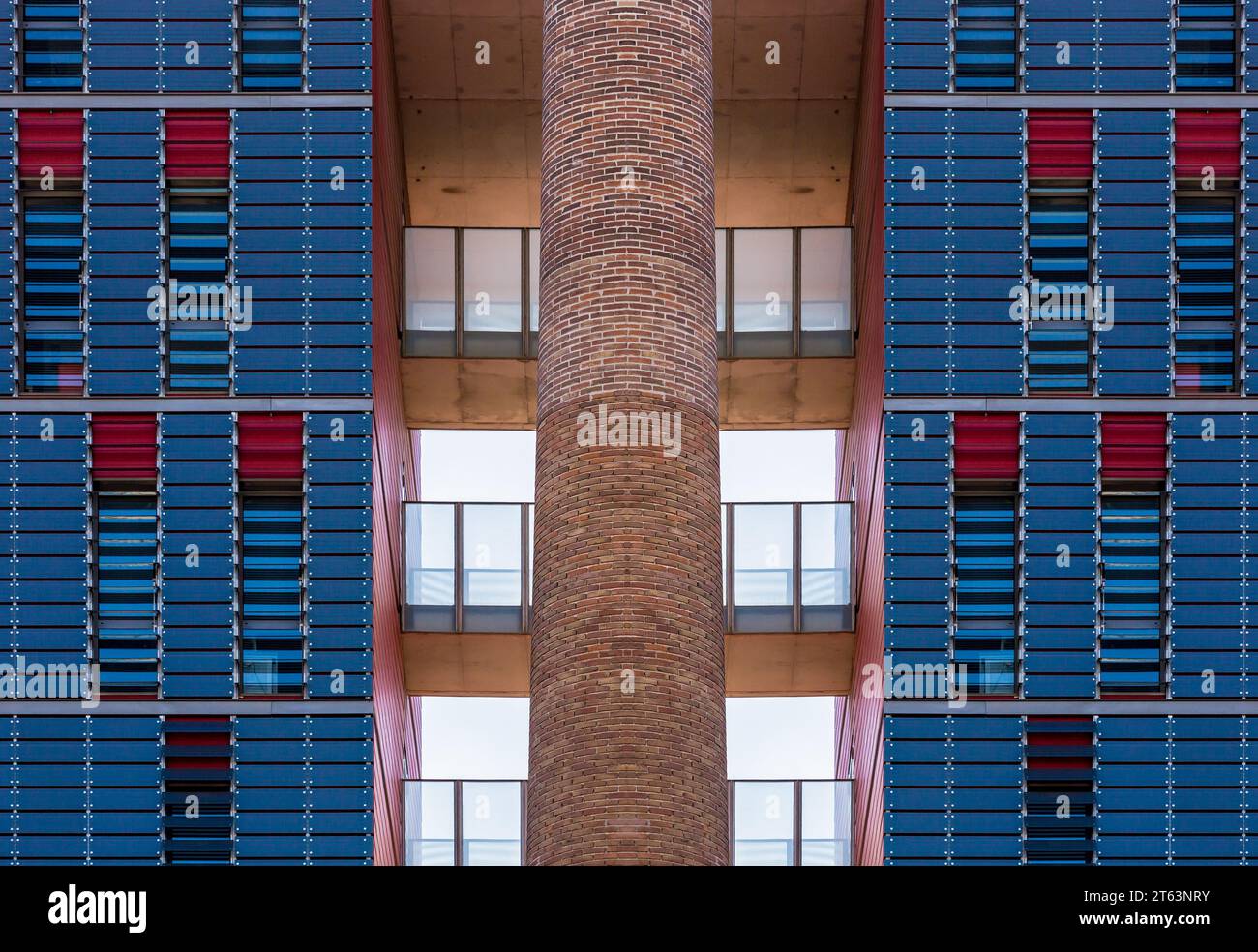 High multistory colorful buildings with rows of symmetric geometric ...