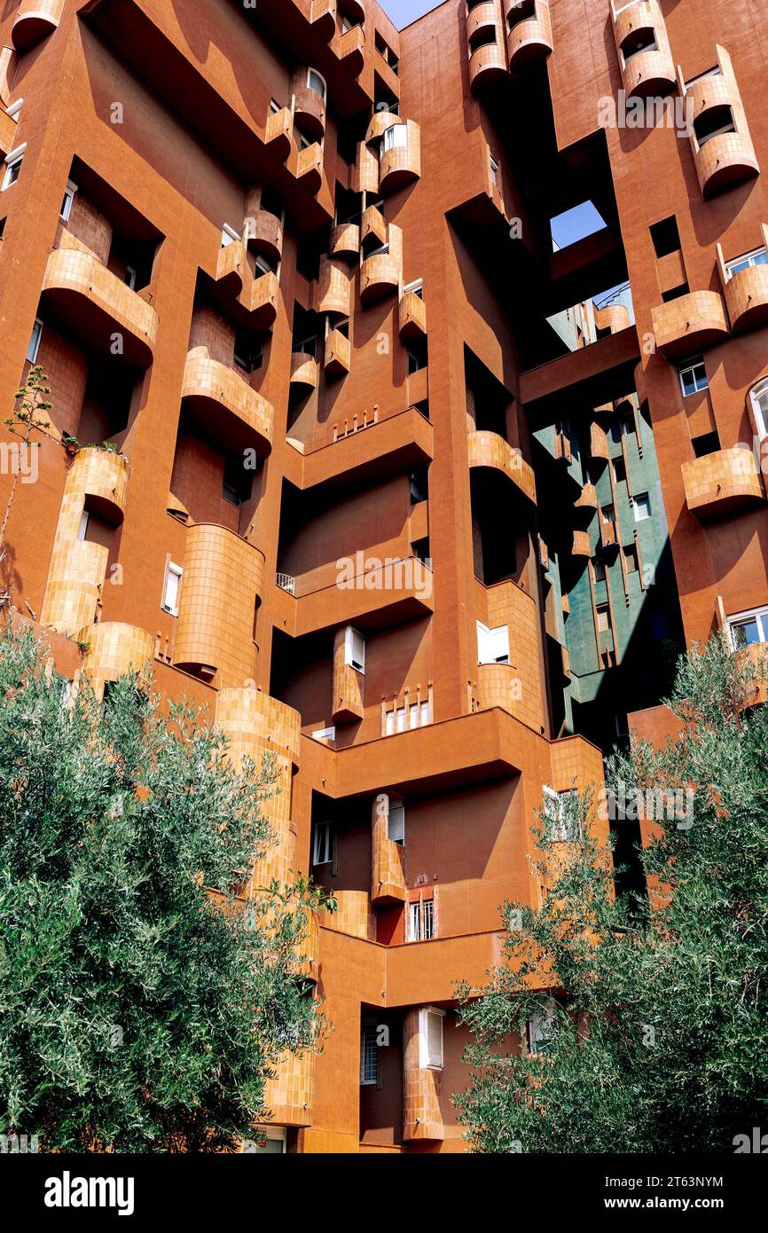 Low-angle view of an intricate terracotta architectural building in ...