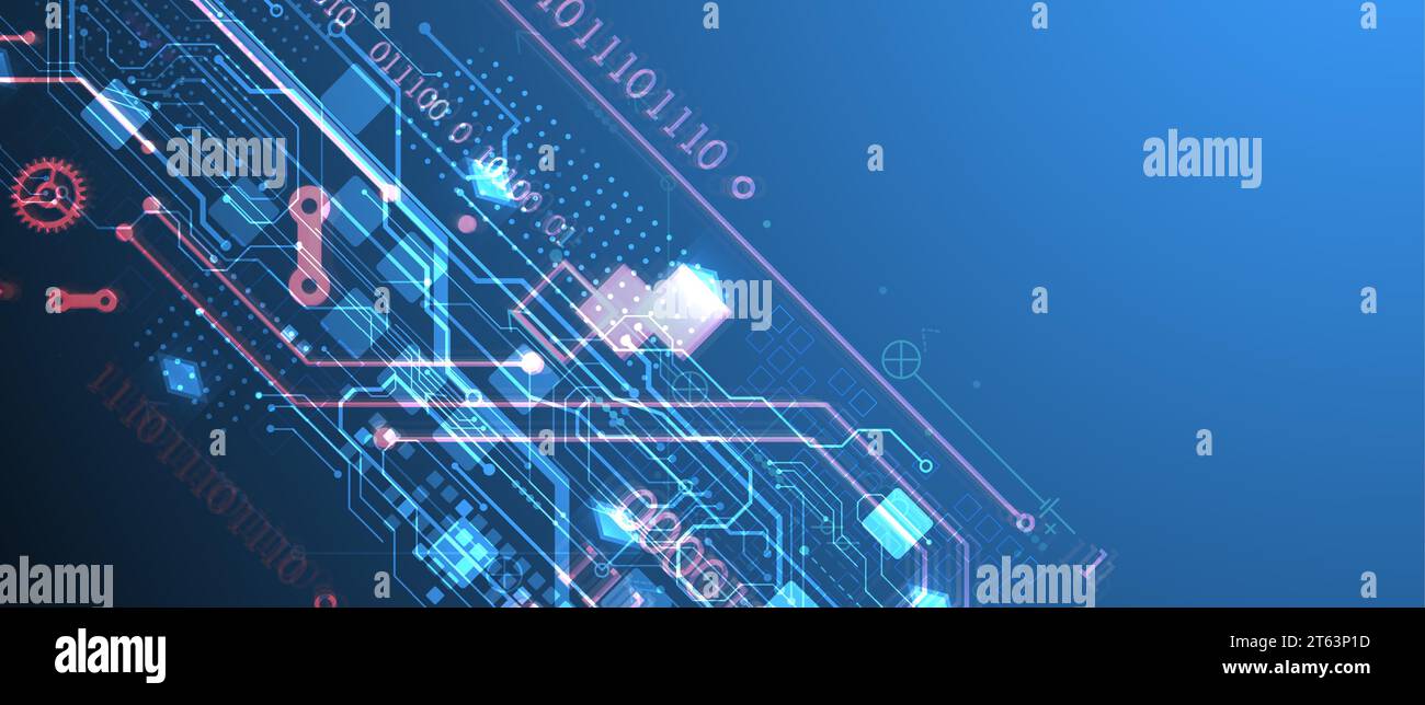 Abstract circuit board on gradient color background. Hand drawn digital ...