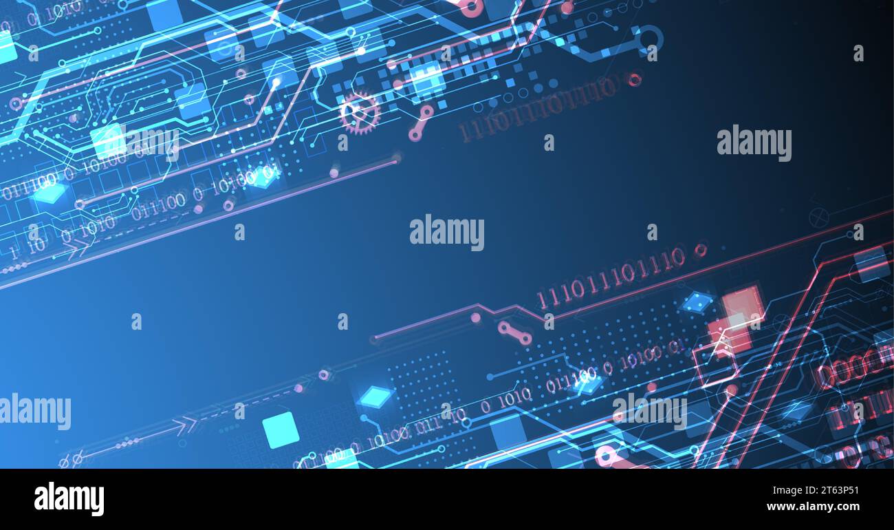 Abstract circuit board on gradient color background. Hand drawn digital ...