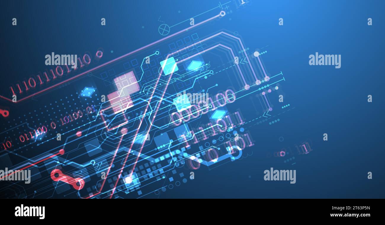 Abstract circuit board on gradient color background. Hand drawn digital ...