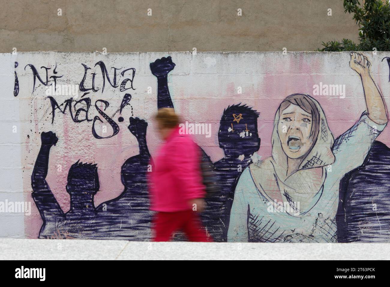 Mural in repudiation of male violence, on November 8, 2023, in Granada ...