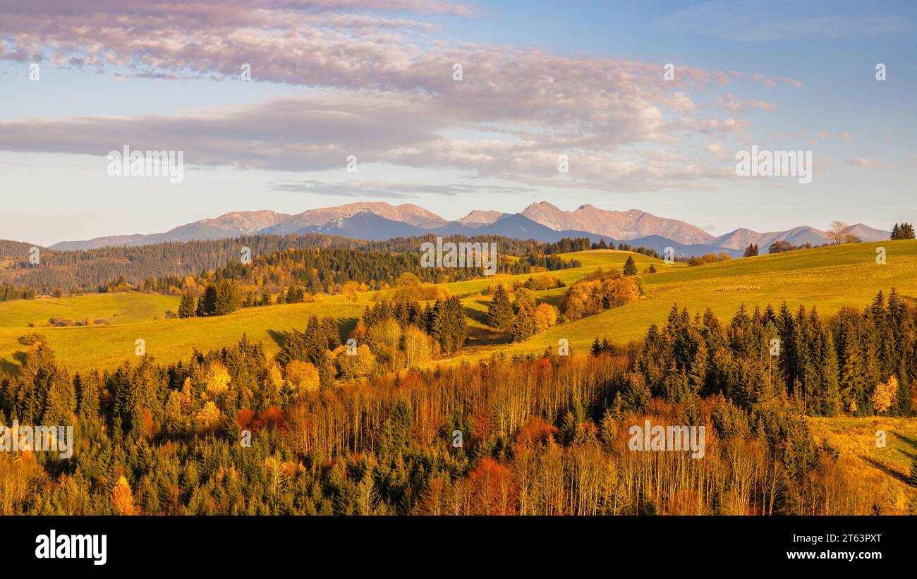Autumn rural landscape with The Western Tatras mountains in Slovakia at ...