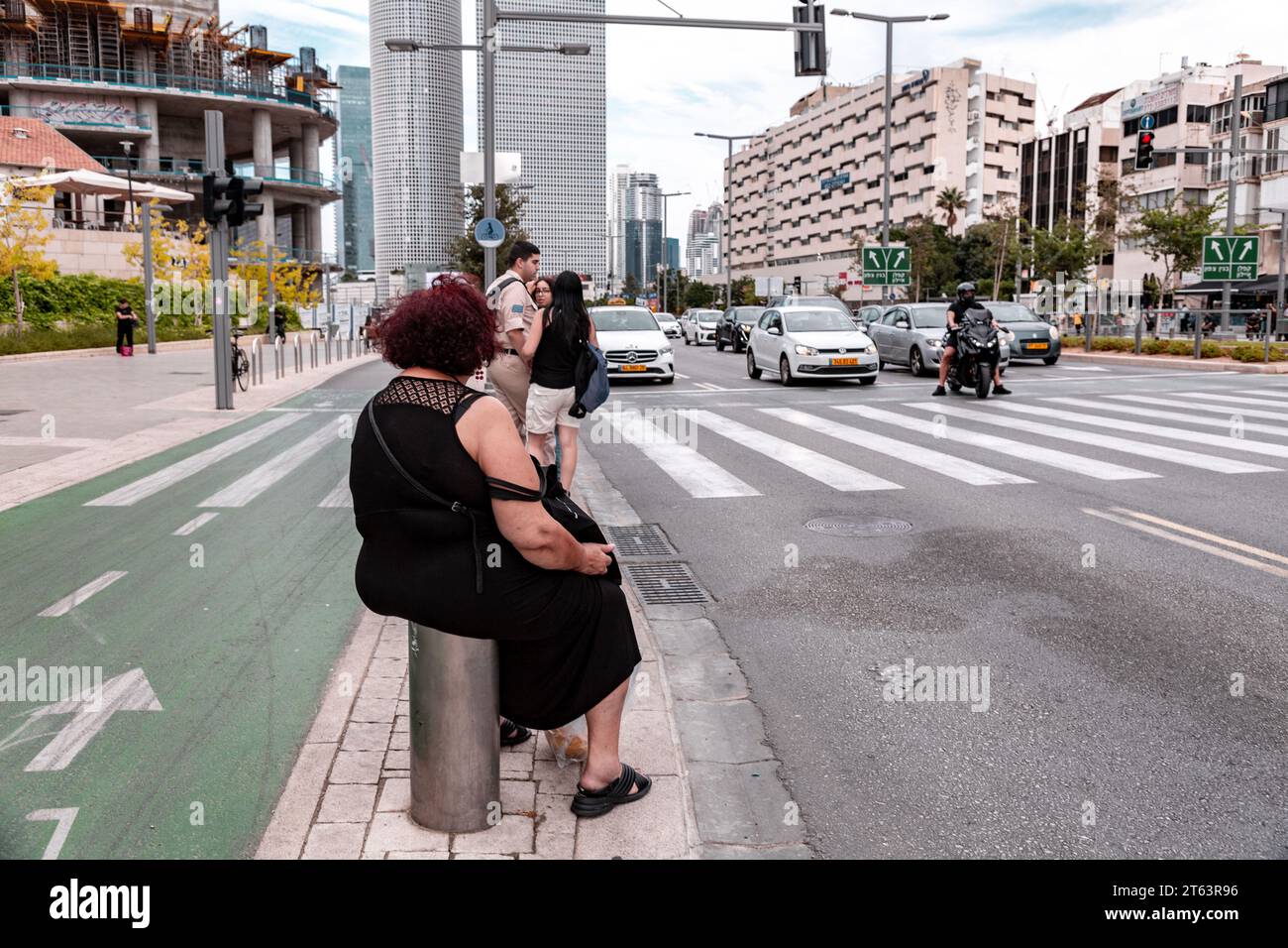 Tel Aviv, Israel - October 4, 2023 - People crossing the road at the ...