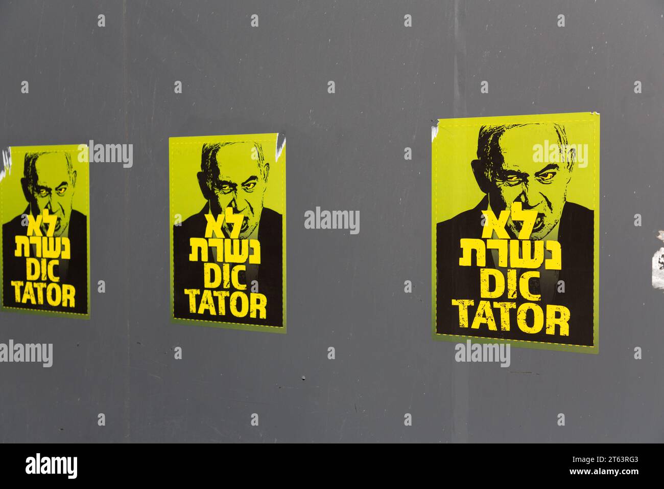 Tel Aviv, Israel - October 2023 - Poster mocking with the Israeli PM ...