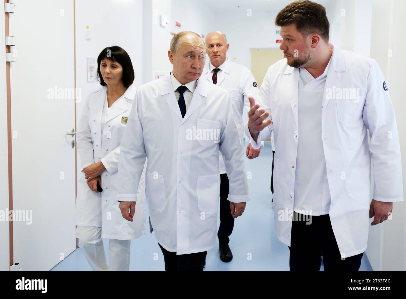 Russian President Vladimir Putin, centre, visits Dmitry Rogachev National Research Center of ...
