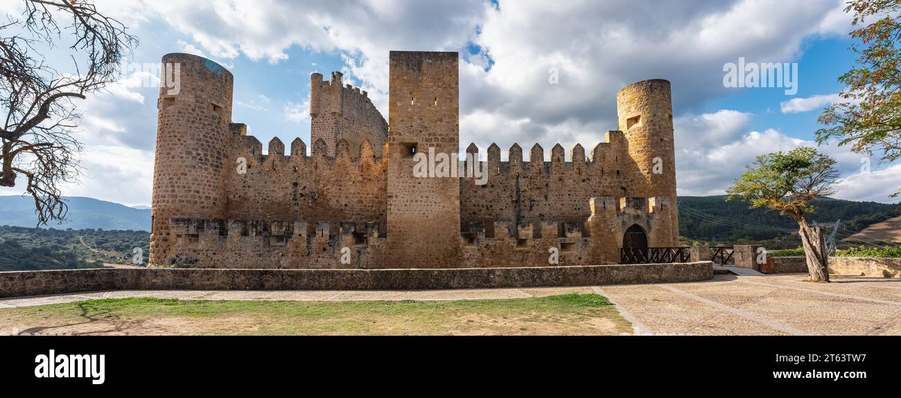 Panoramic view of the medieval castle at the top of the hill in the ...