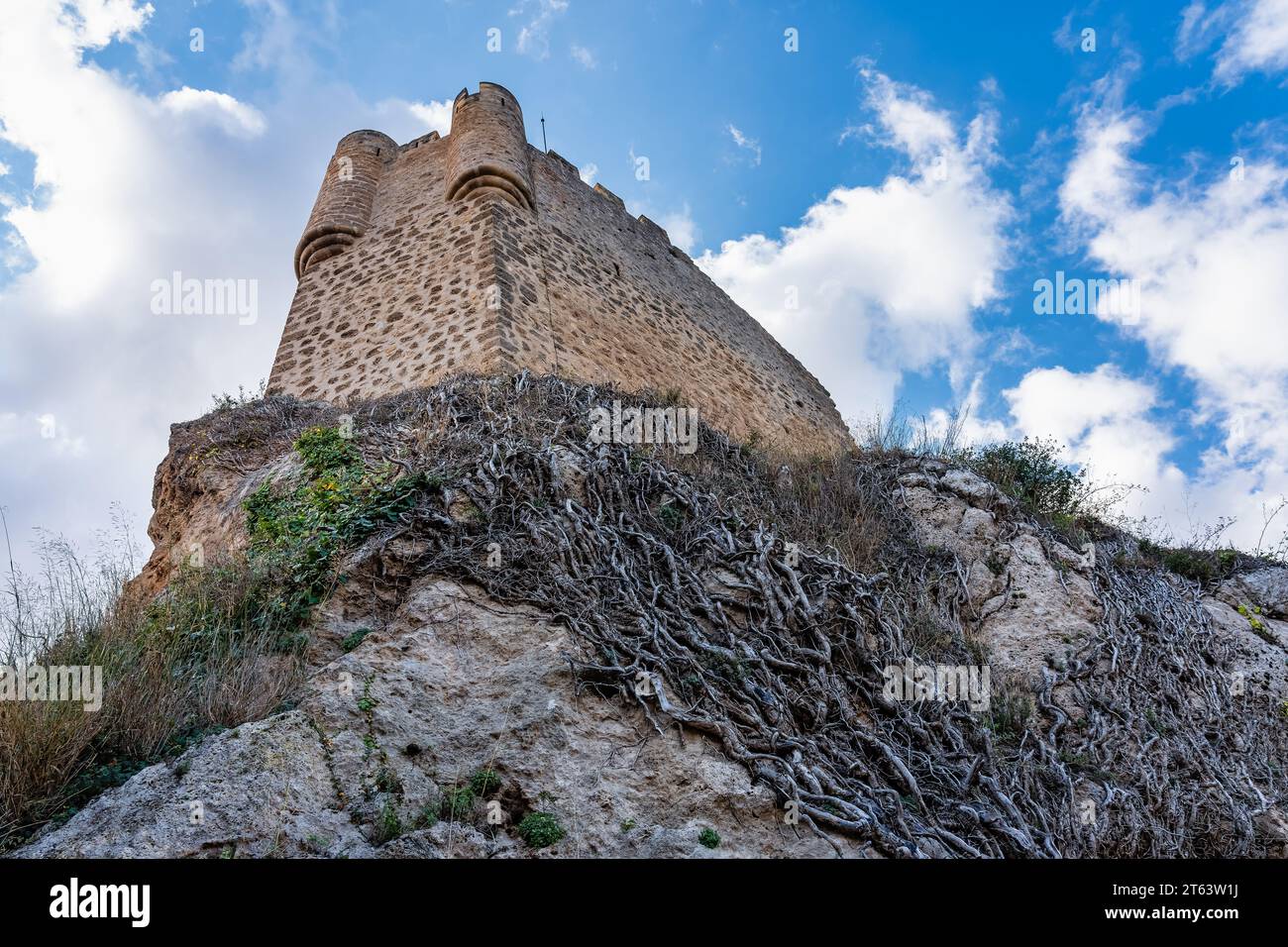 The main tower of the medieval castle of Frias is located at the top of ...