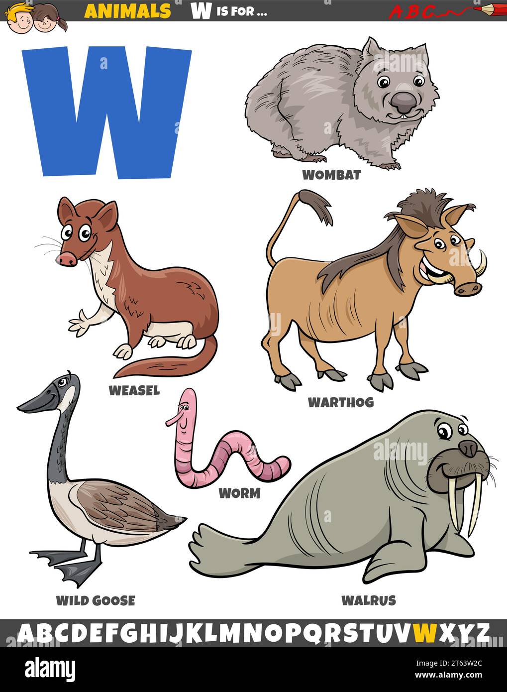 Cartoon illustration of animal characters set for letter W Stock Vector ...