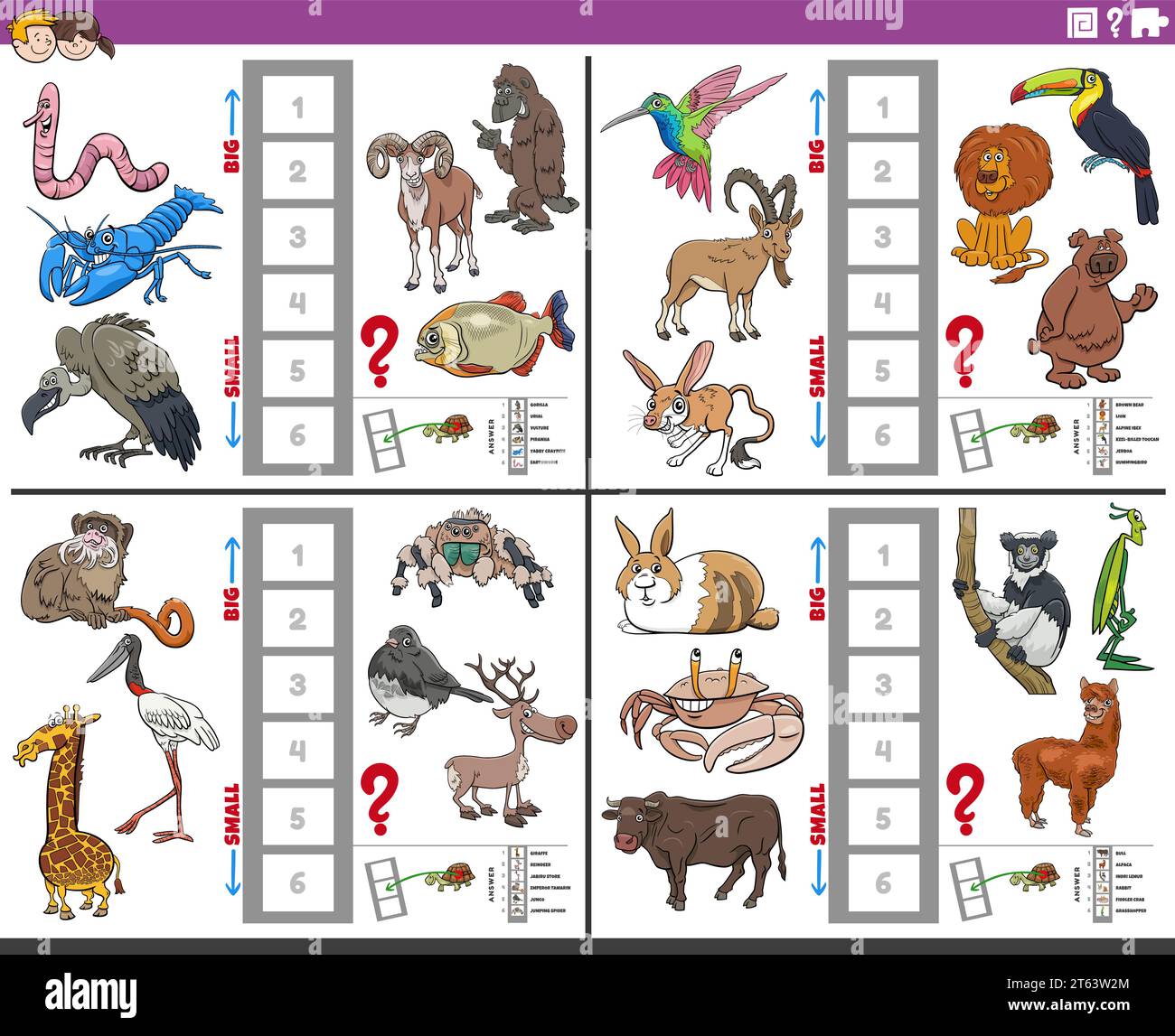 Cartoon illustration of educational games set of finding the biggest ...