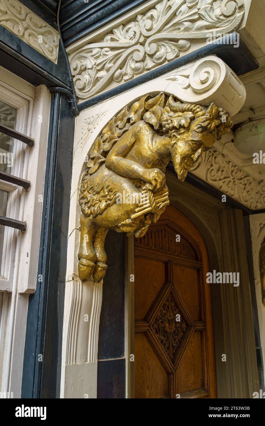 Wood carving goat on sculpture hi-res stock photography and images - Alamy