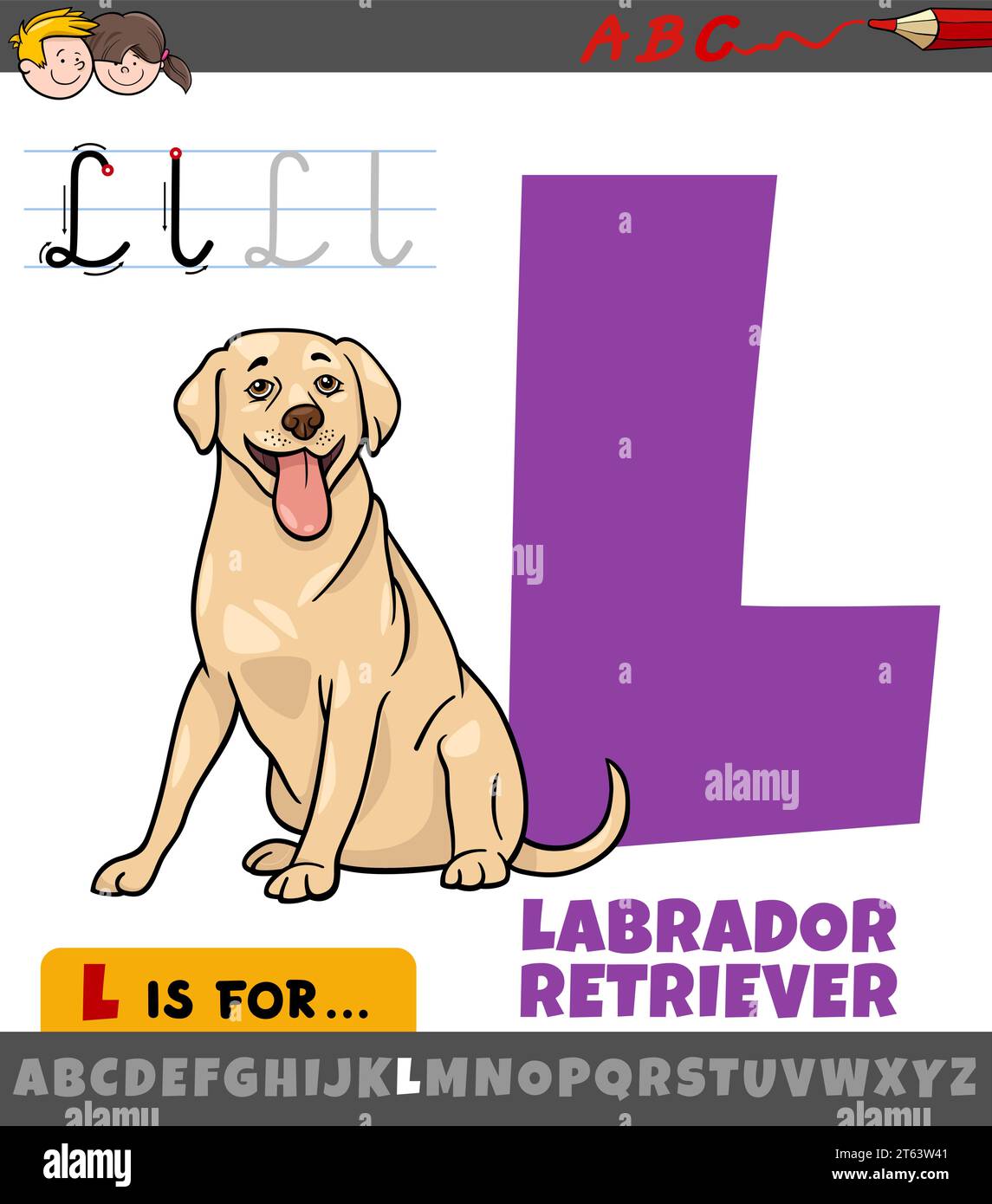 Educational cartoon illustration of letter L from alphabet with ...