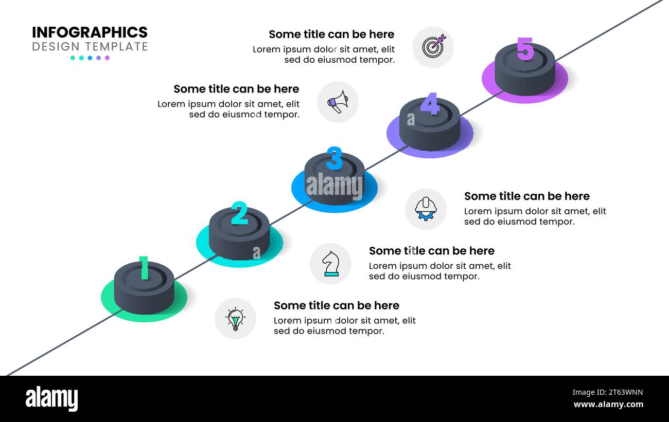 Infographic template with icons and 5 options or steps. Isometric path. Can be used for workflow ...