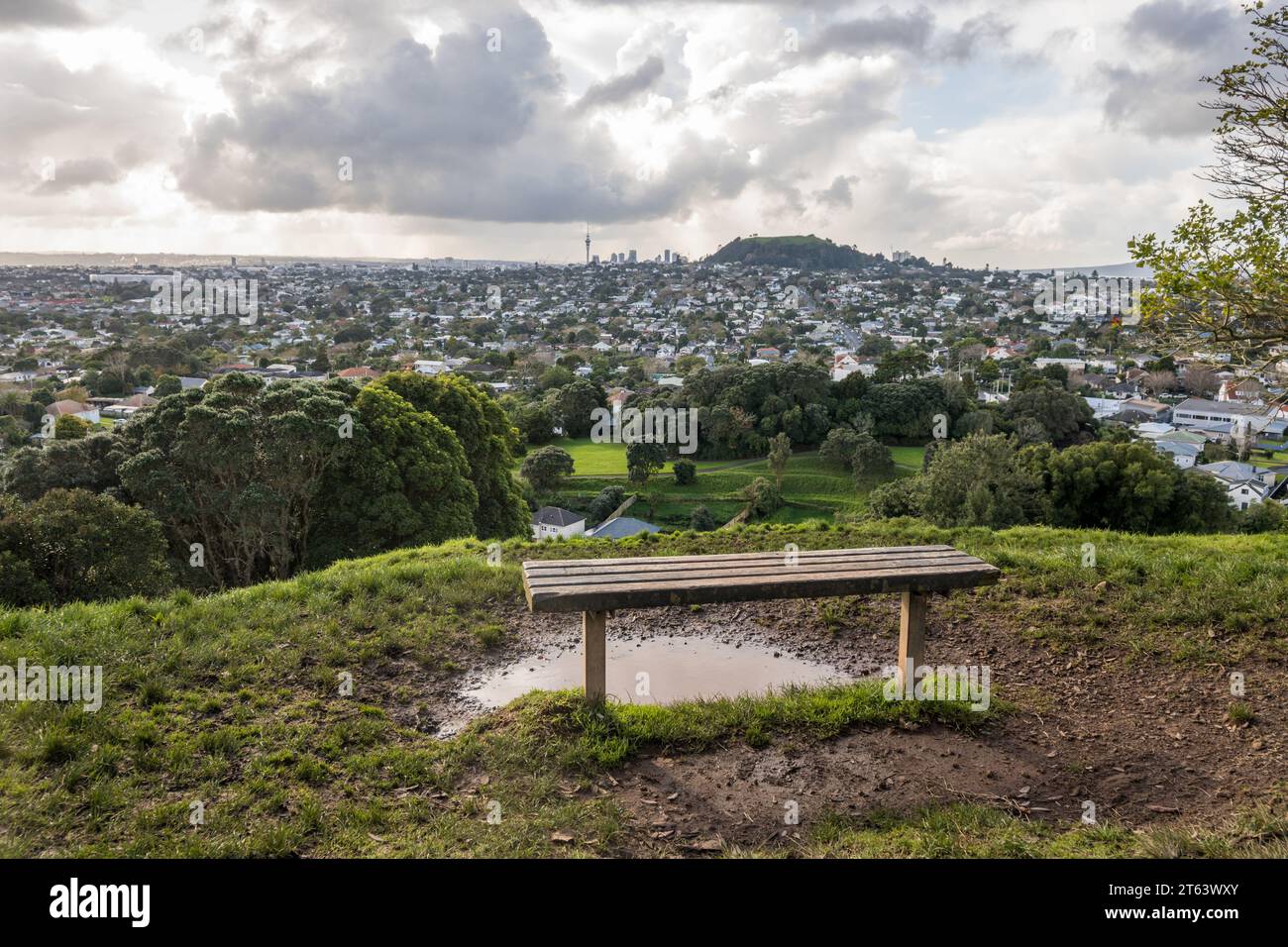 Bench at the top of Big King Reserve in Auckland, New Zealand Stock ...
