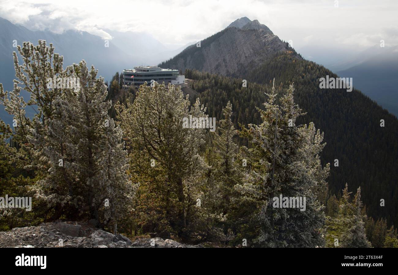 Mountain top terminal and viewing deck, the summit of Sulphur Mountain ...