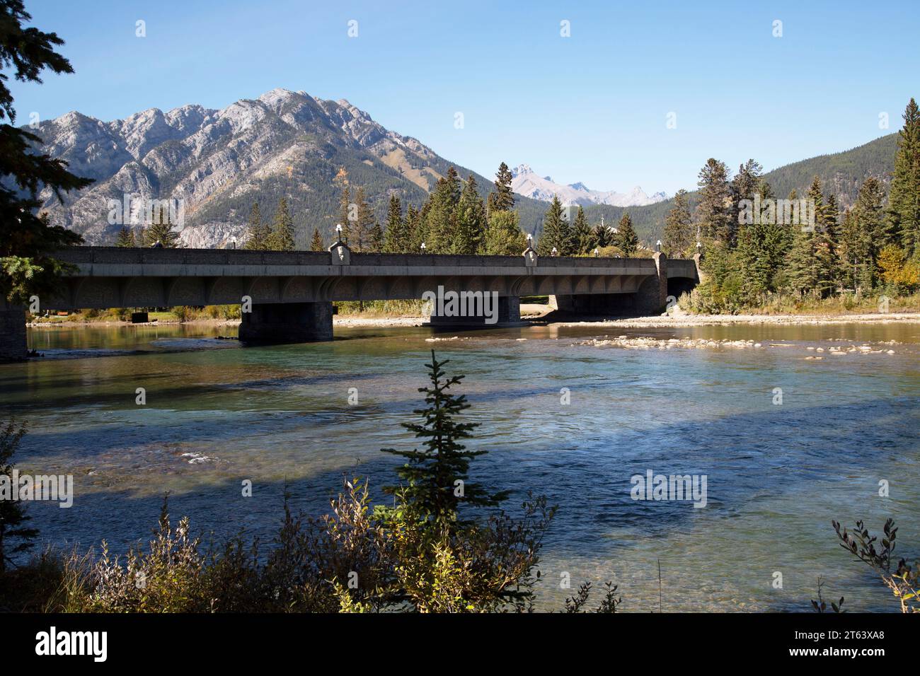 First Nations reliefs on the Bow River Bridge, Banff, Banff National Park, Alberta, Canada Stock ...