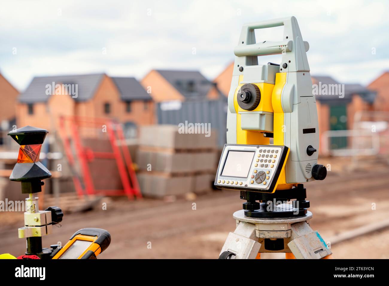 Surveyor builder site engineer with theodolite total station at ...