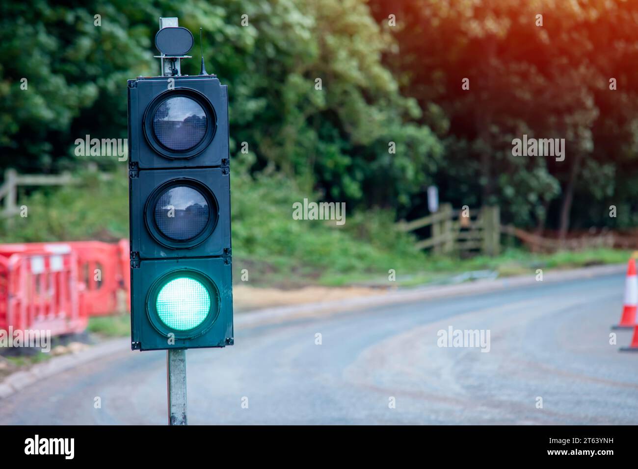 Close-up of temporary portable traffic signal installed for road works Stock Photo - Alamy