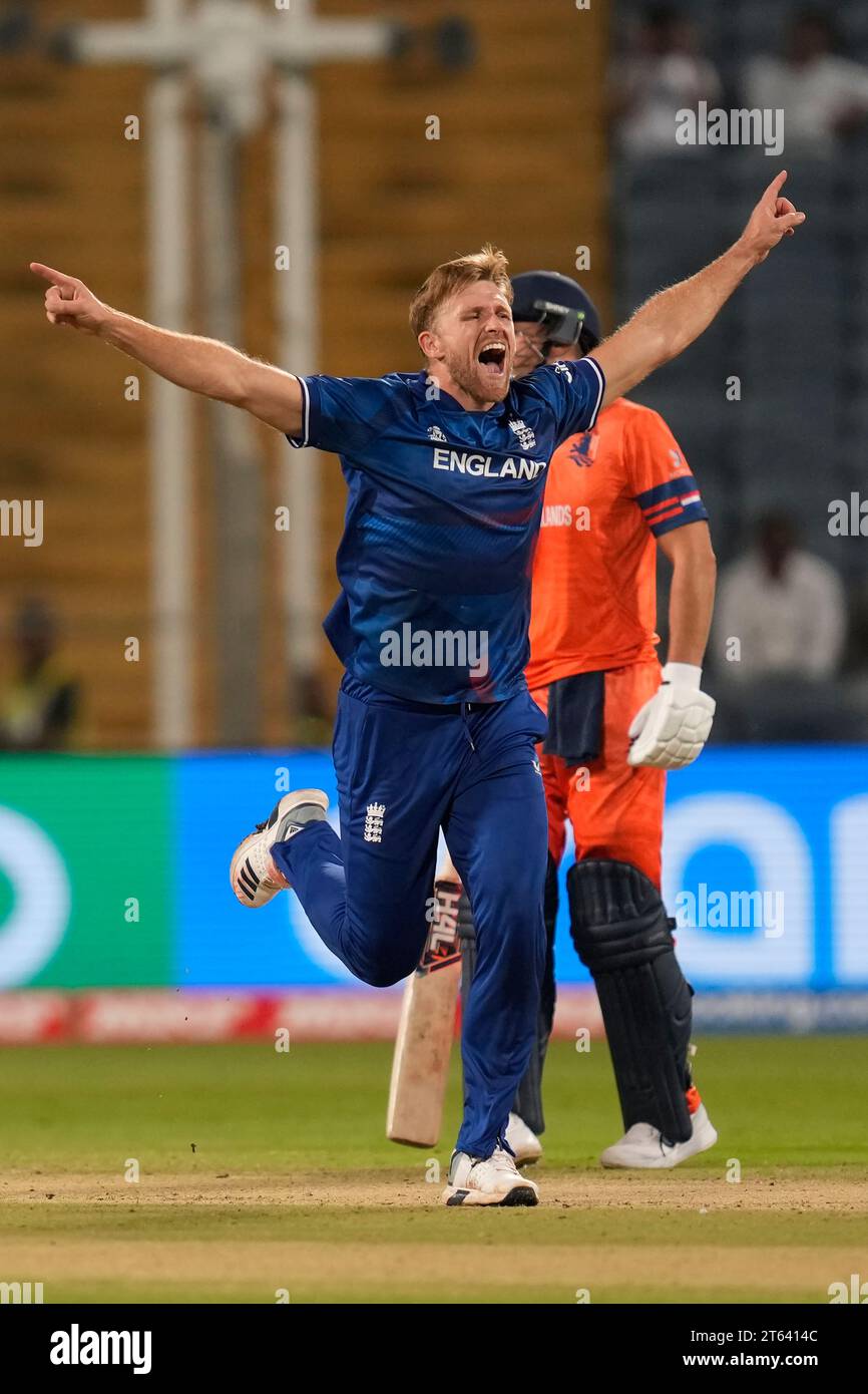 England's David Willey celebrates the wicket of Netherlands' Colin ...