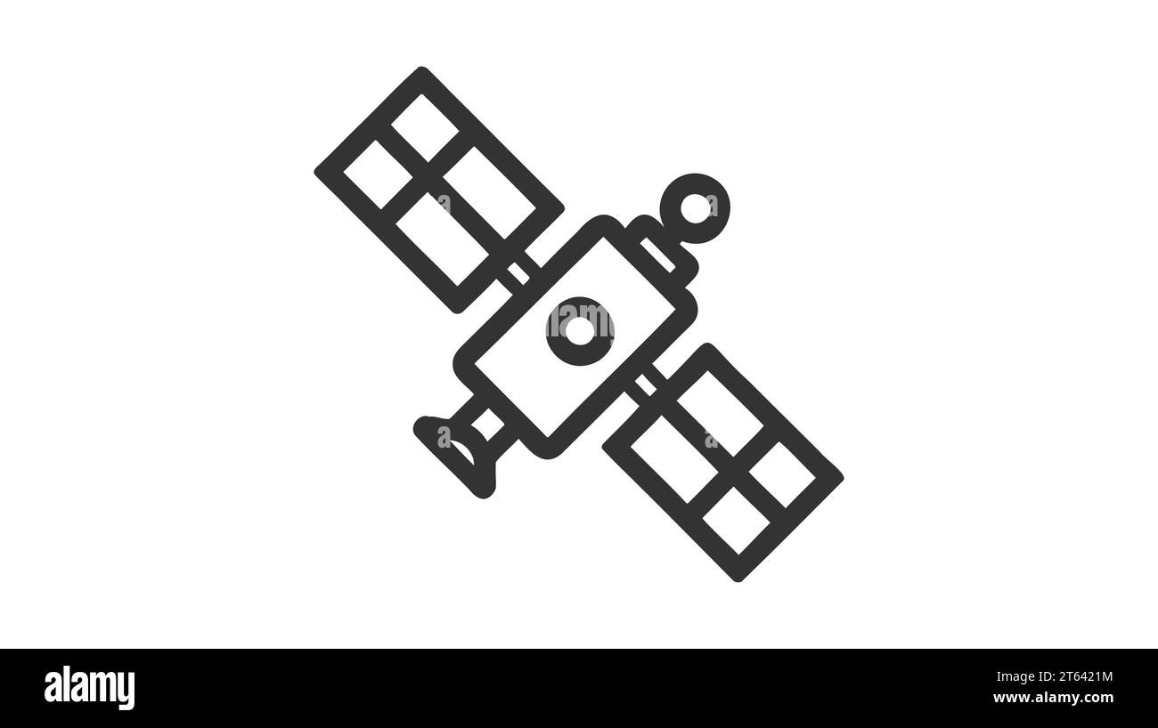 Artificial satelite in orbit around earth. Flat style. On white ...