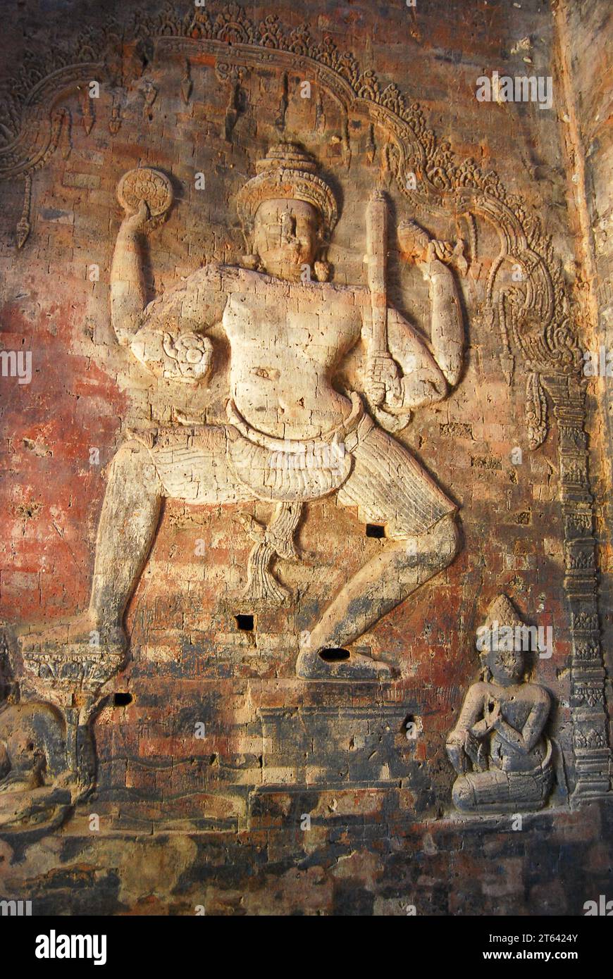 Wall image of the god Vishnu in the temple of Prasat Kravan. Angkor ...
