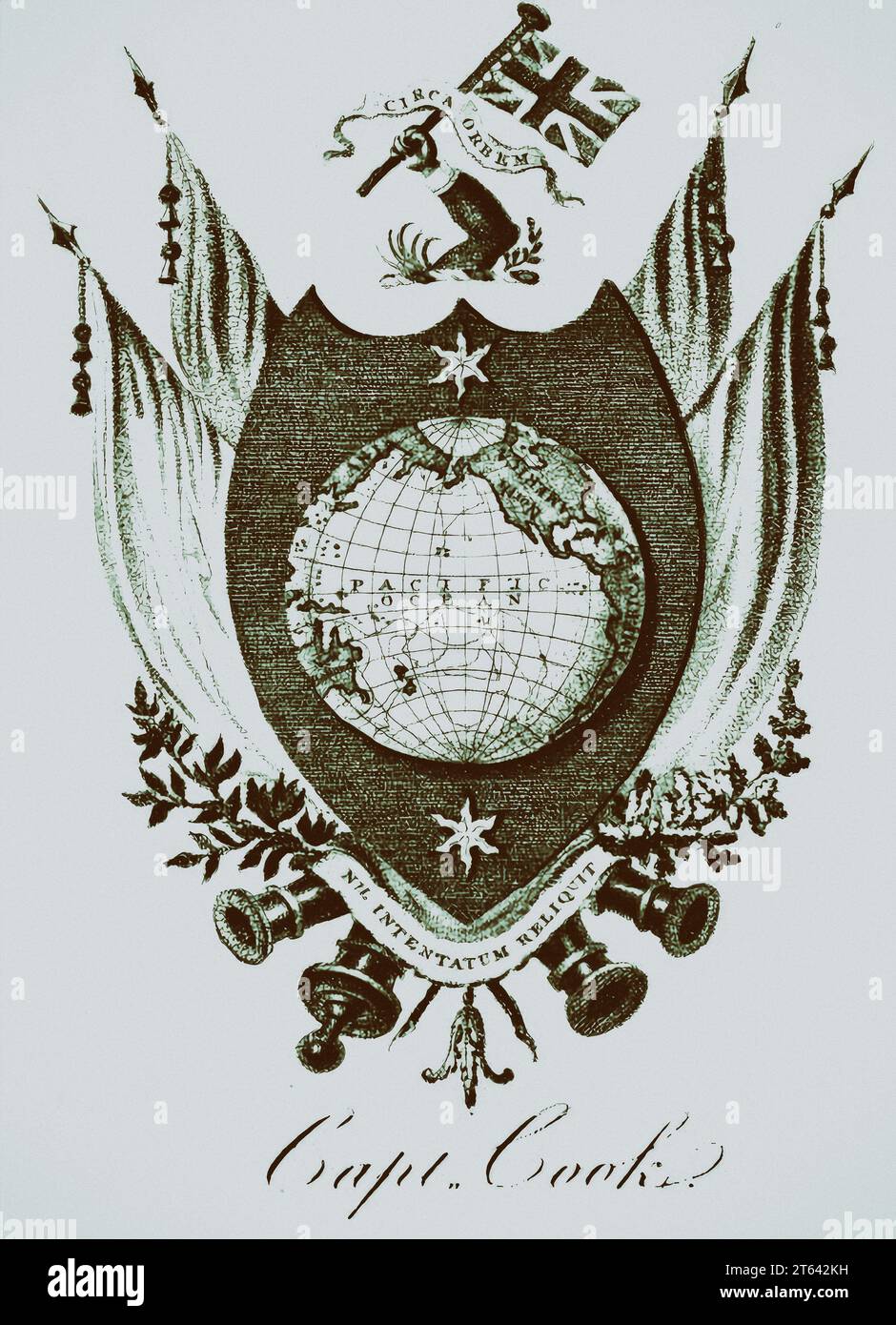 South Pole Exploration by Captain James Cook. Book-plate devised for ...