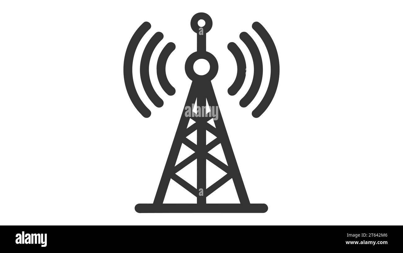 Black outlined vector illustration of a radio tower with signal waves Stock Vector Image & Art ...