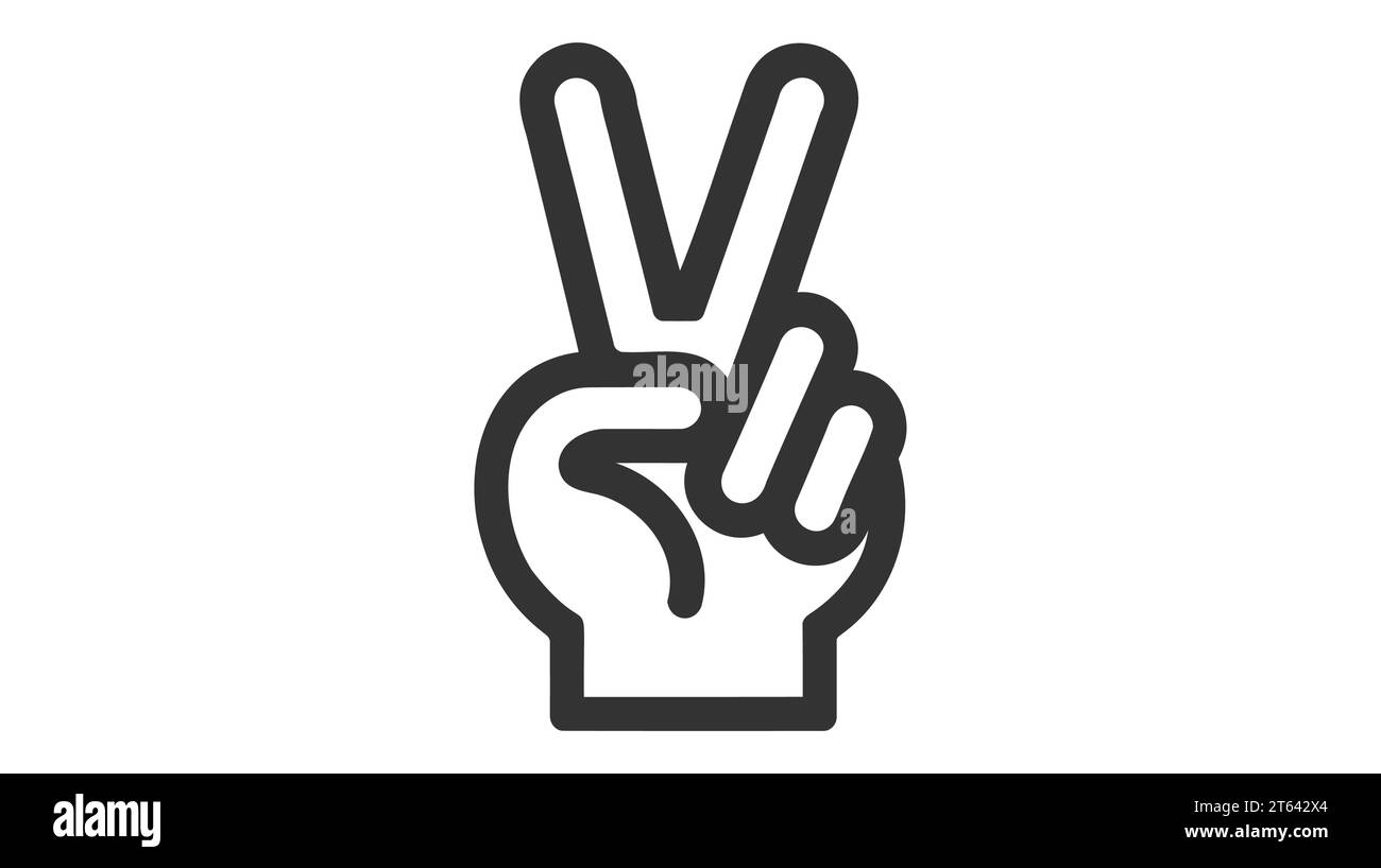 Black outlined vector illustration of a hand making a peace sign Stock ...