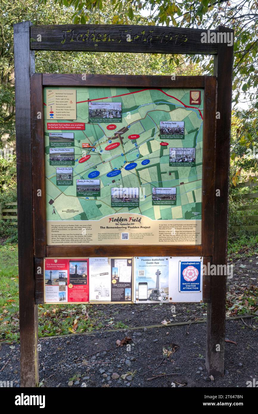 Tourist historic information boards at Flodden Field the location of ...