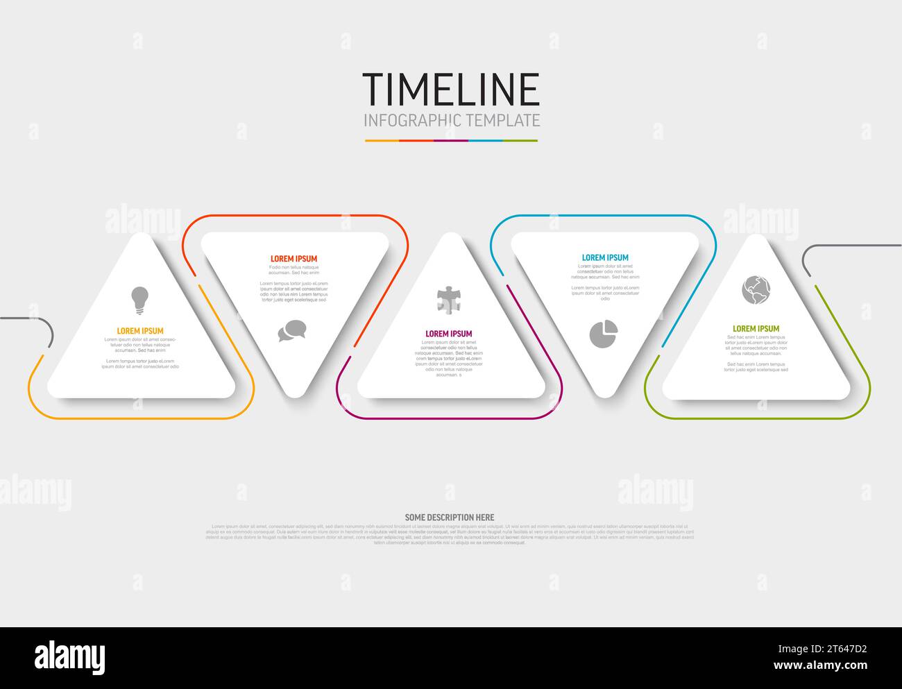 Vector light Infographic template with white rounded triangle cards and ...