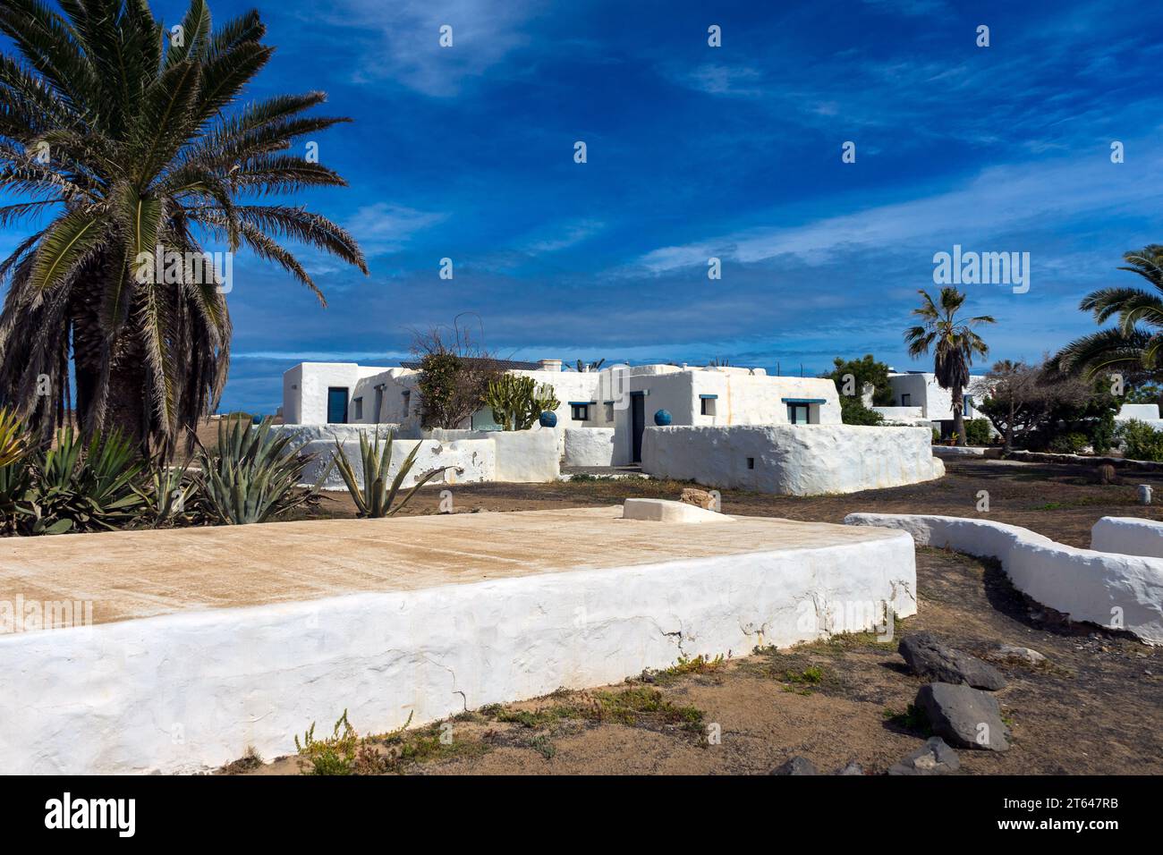 Spain, Canary Islands, La Graciosa: white houses in the village of ...