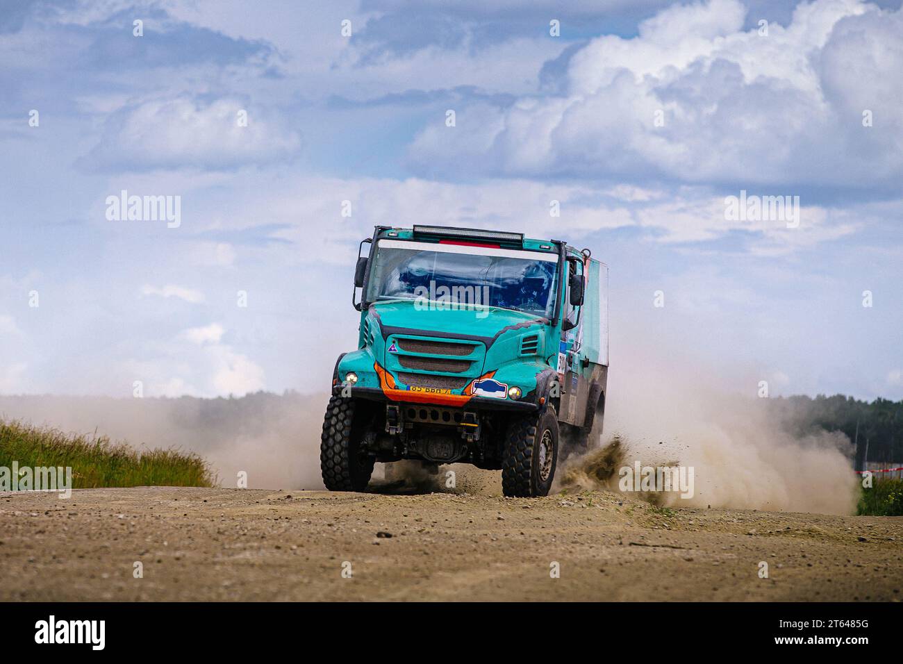 racing truck high speed moving on terrain road during cross country ...