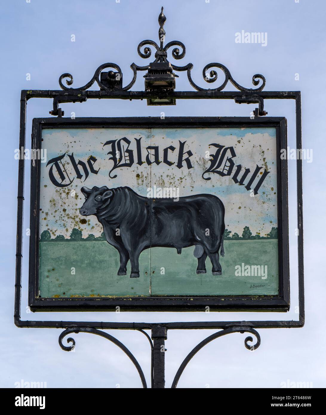 Traditional hanging pub sign at The Black Bull pub, Etal, Cornhill-on ...