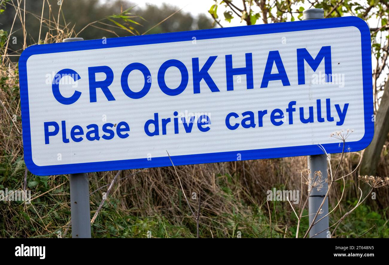 Village name sign for Crookham a village on the River Till in ...