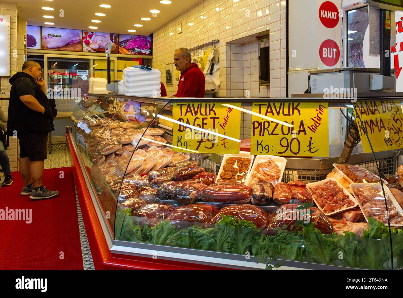 Istanbul, Turkey, A turkish man buying at butcher's in Uskudar ...