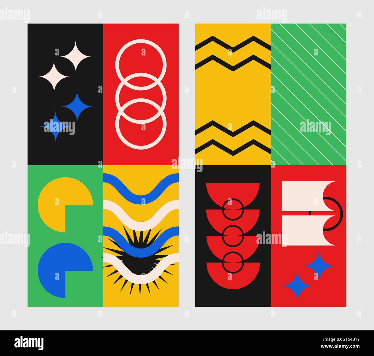 Brutalist posters set with abstract geometric shapes and naive grids ...