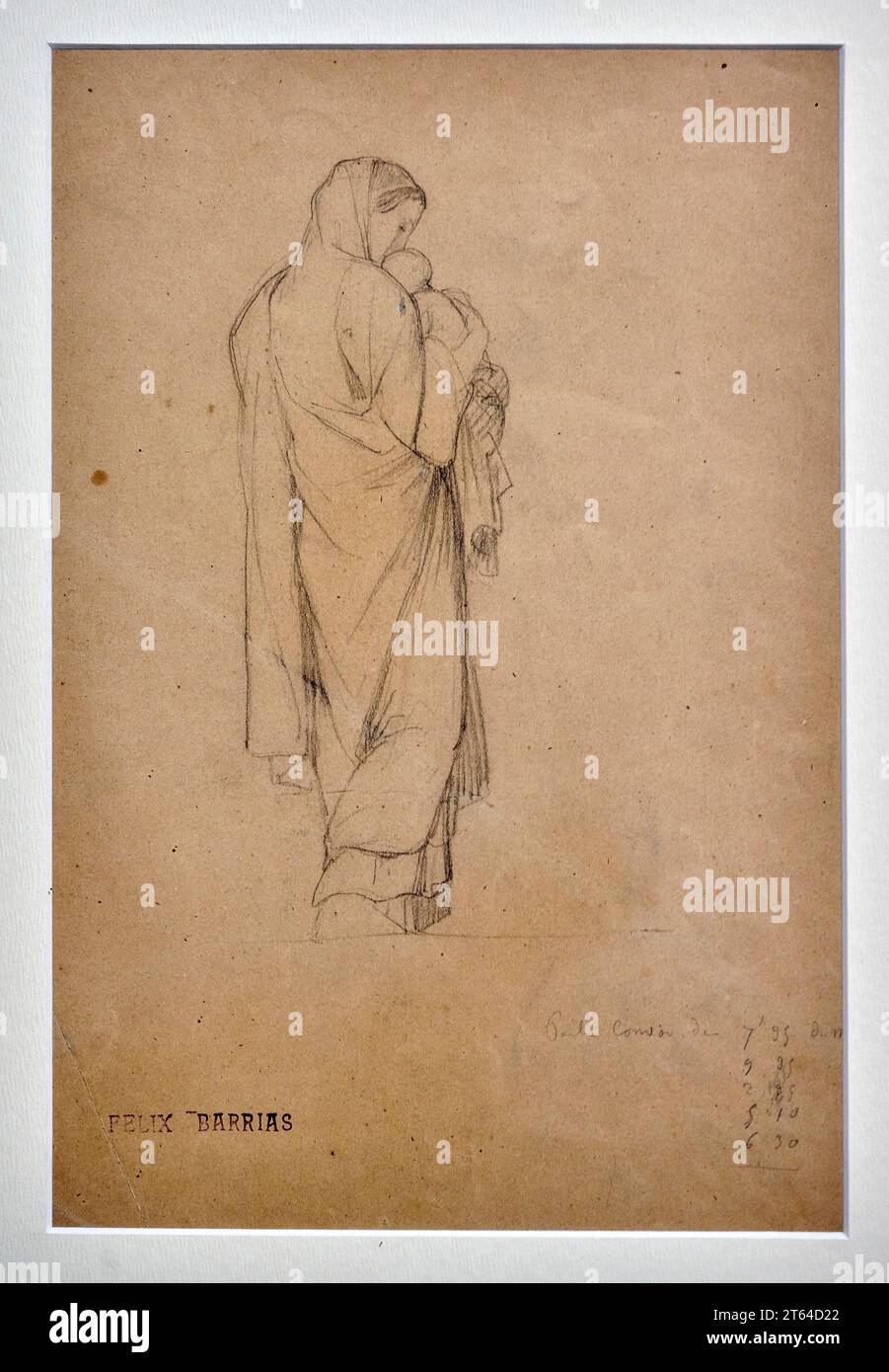 Femme avec enfant en bras - disegno a matita - Felix Joseph Barrias ...