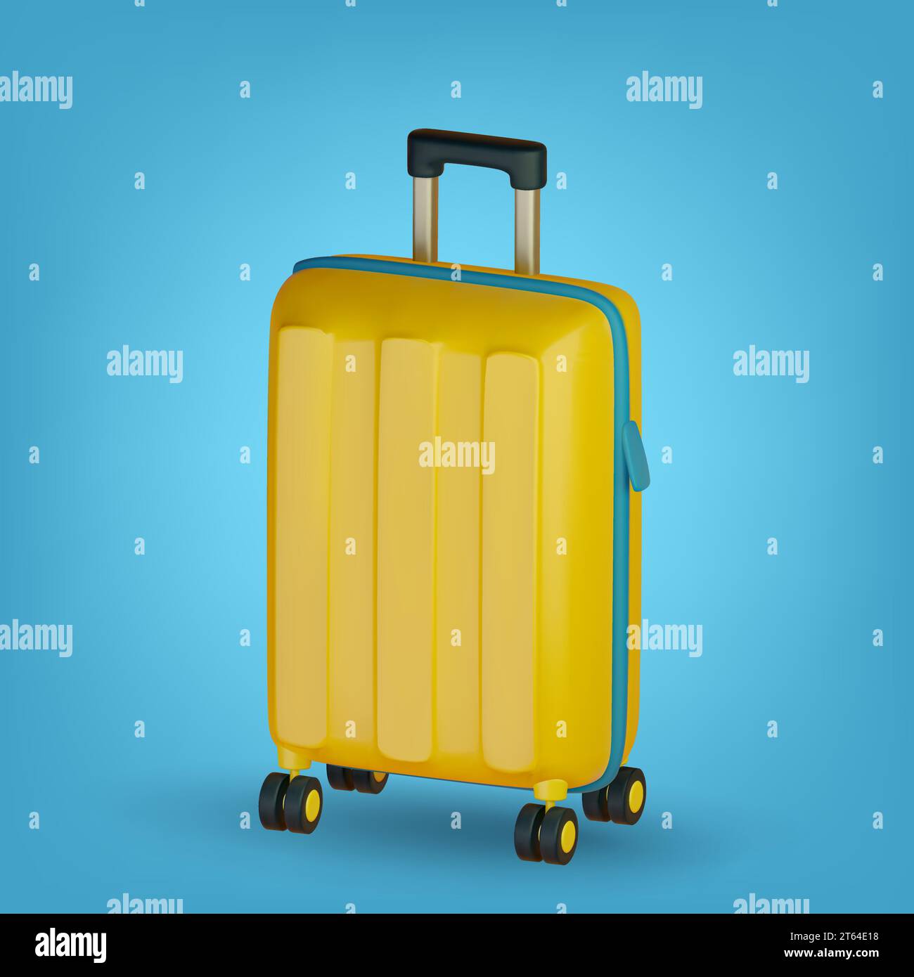 3d yellow suitcase, luggage. Realistic baggage on blue background ...