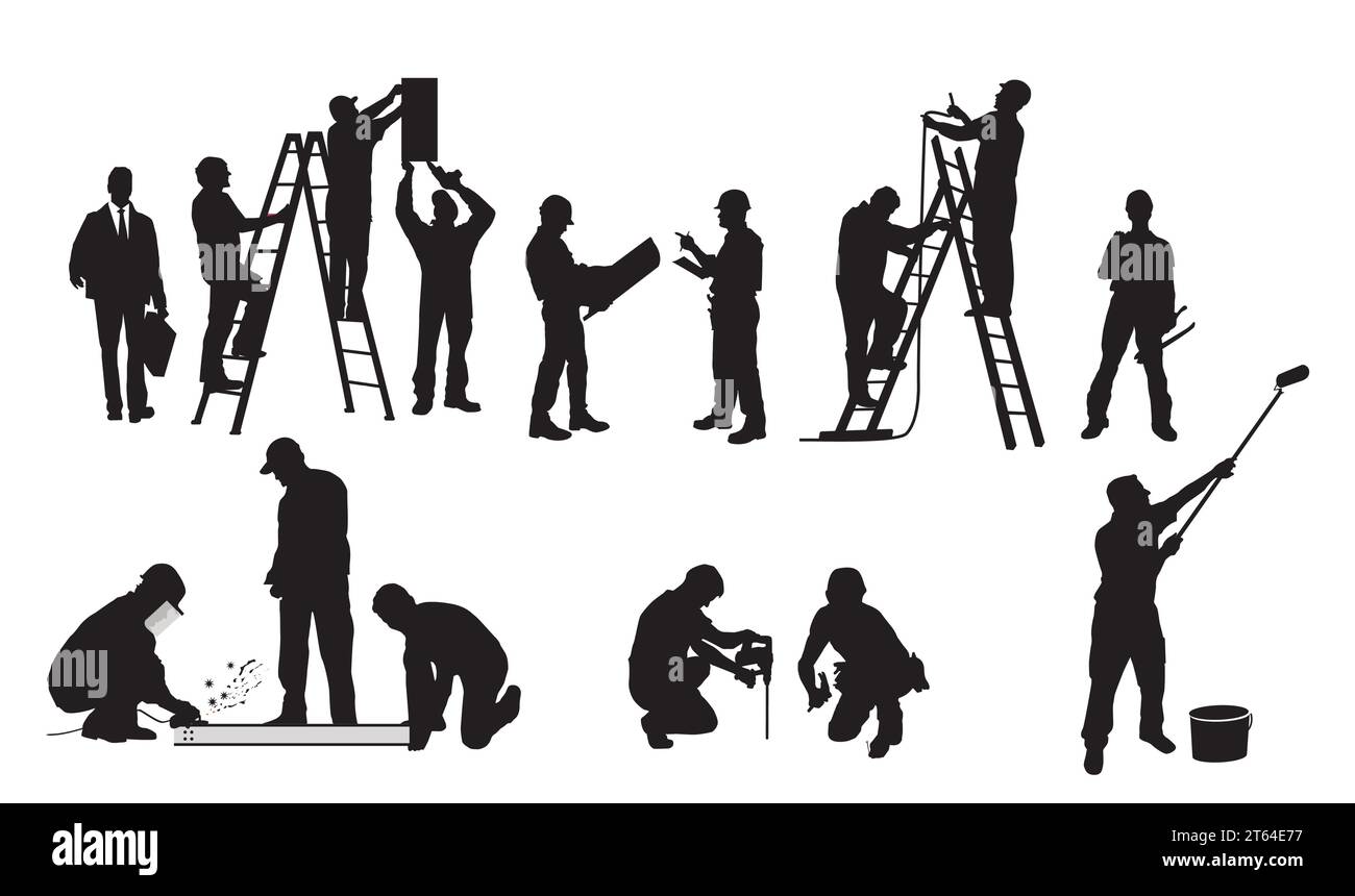 Craftsman at construction site isolated on white background ...