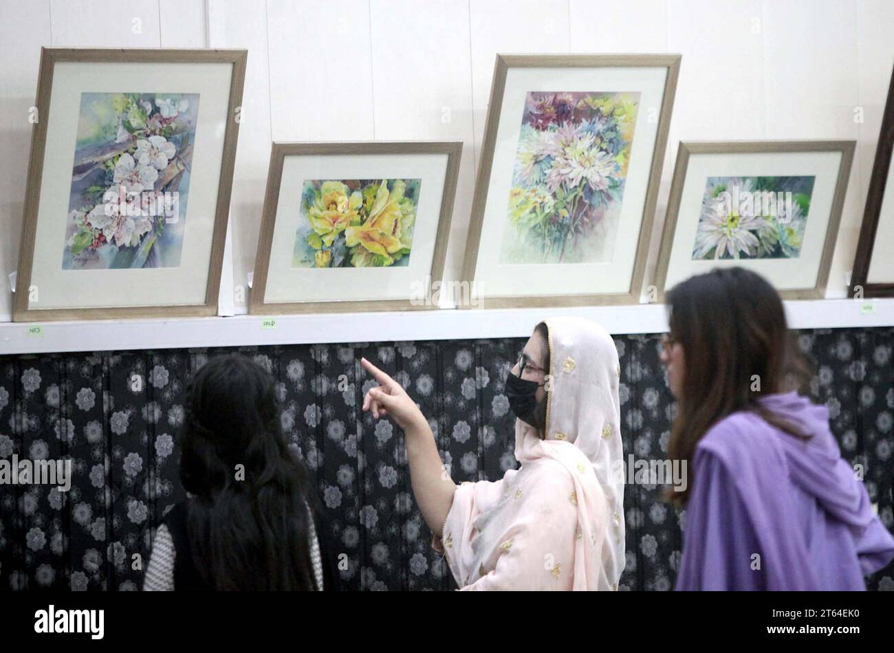Visitors take keen interest in art painting during Art Exhibition of the First Women Literature ...