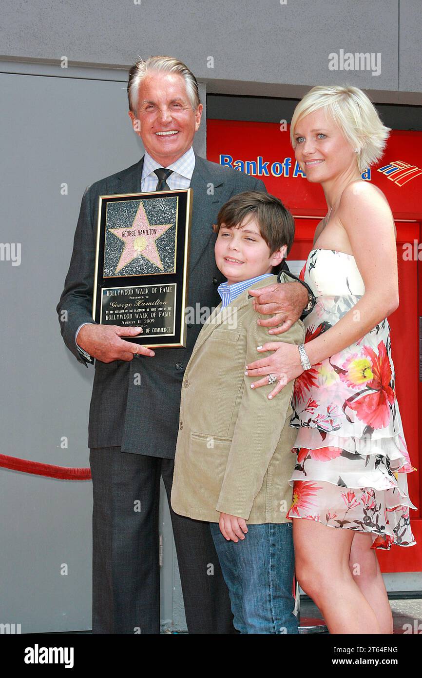 George Hamilton, son GT and wife Barbara Strum at the Hollywood Chamber ...