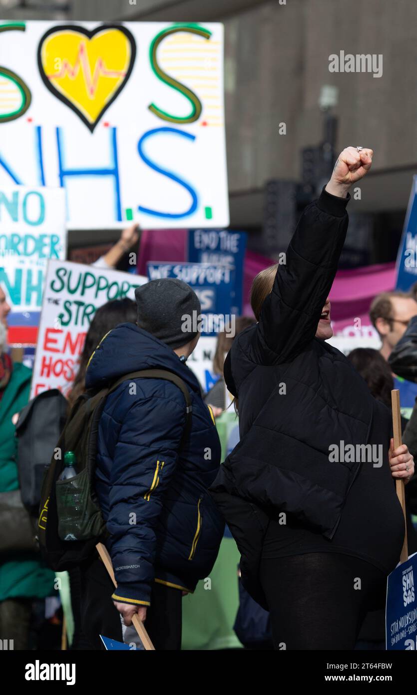 Participants gather and march during the SOS NHS demonstration in ...