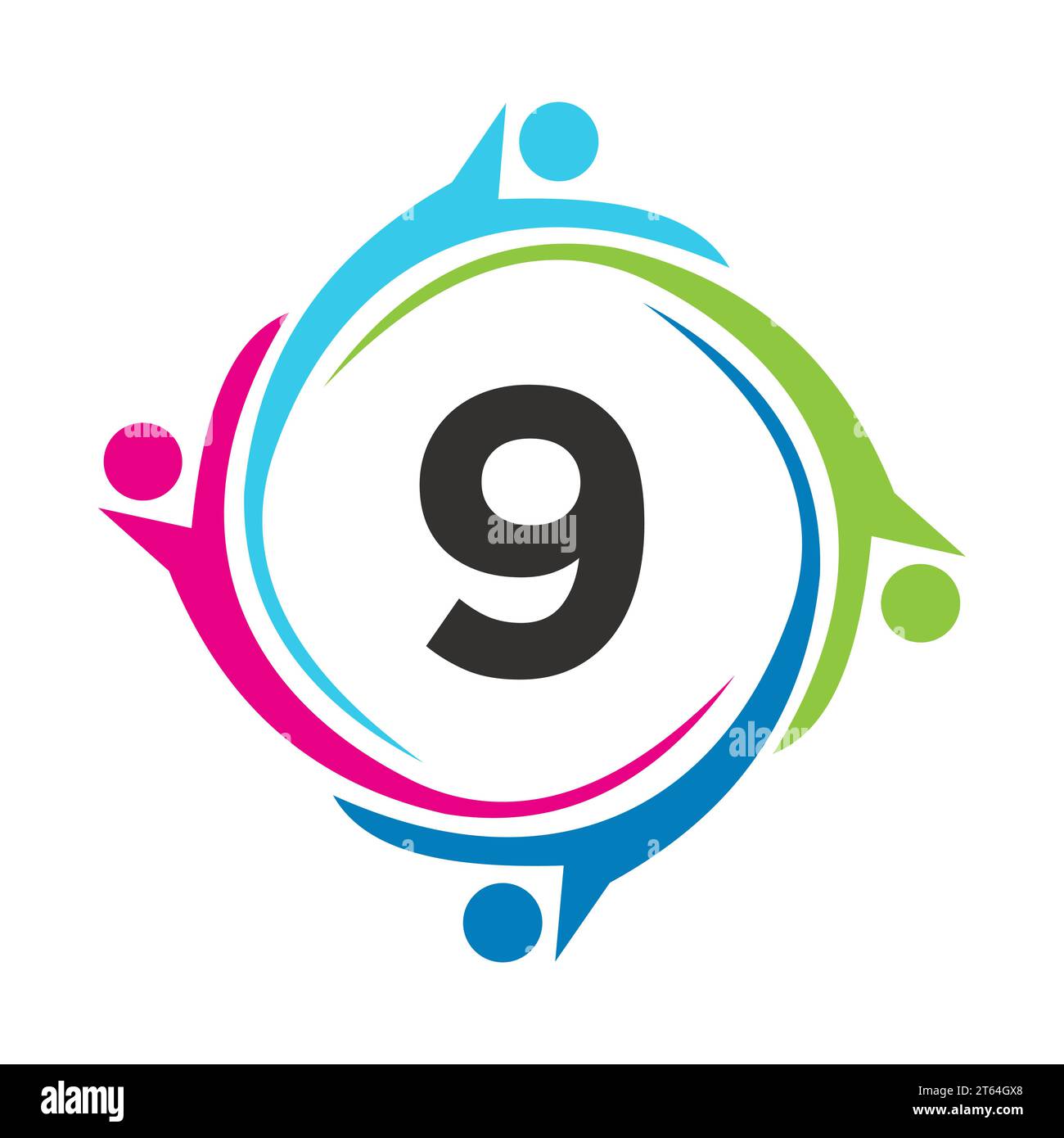 Letter 9 Teamwork Logo Unite Symbol. Charity Sign Community Health Care ...