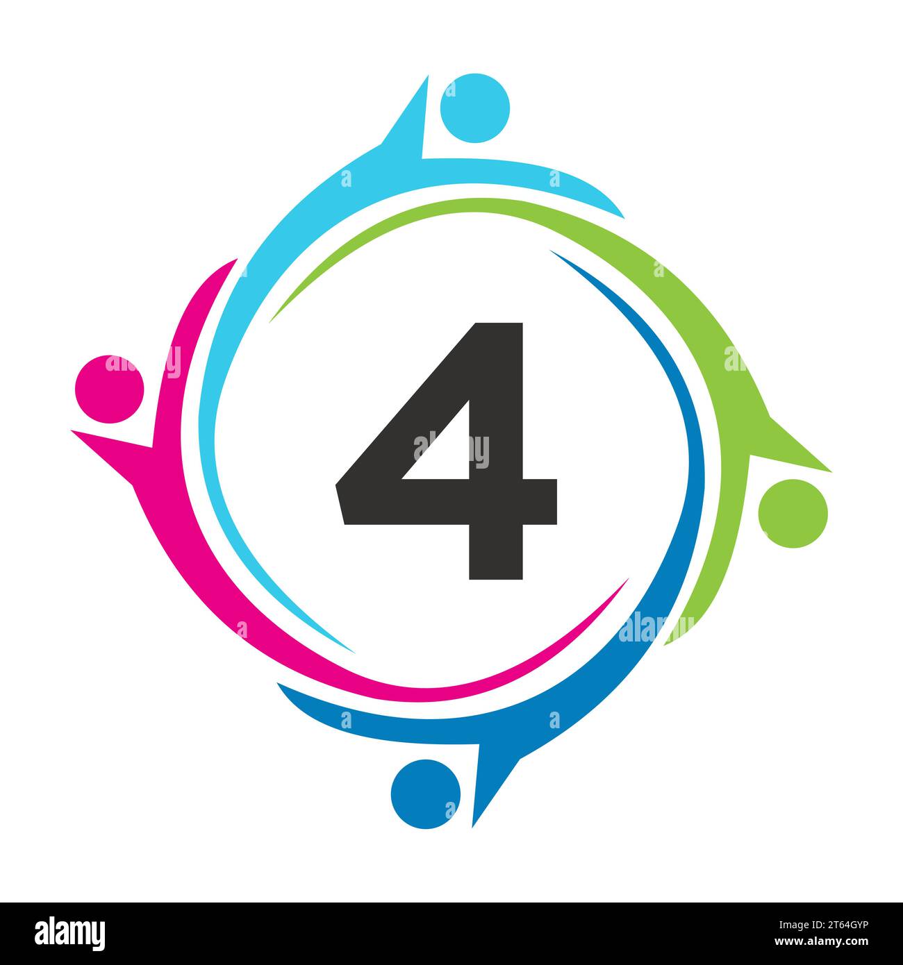 Letter 4 Teamwork Logo Unite Symbol. Charity Sign Community Health Care ...