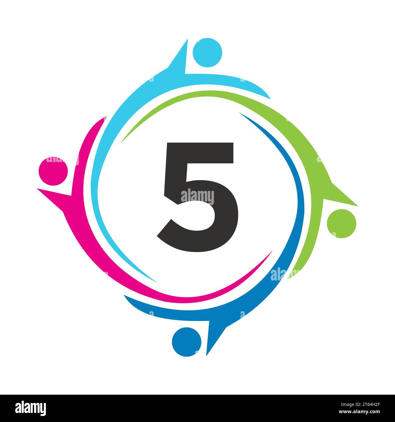 Letter 5 Teamwork Logo Unite Symbol. Charity Sign Community Health Care ...