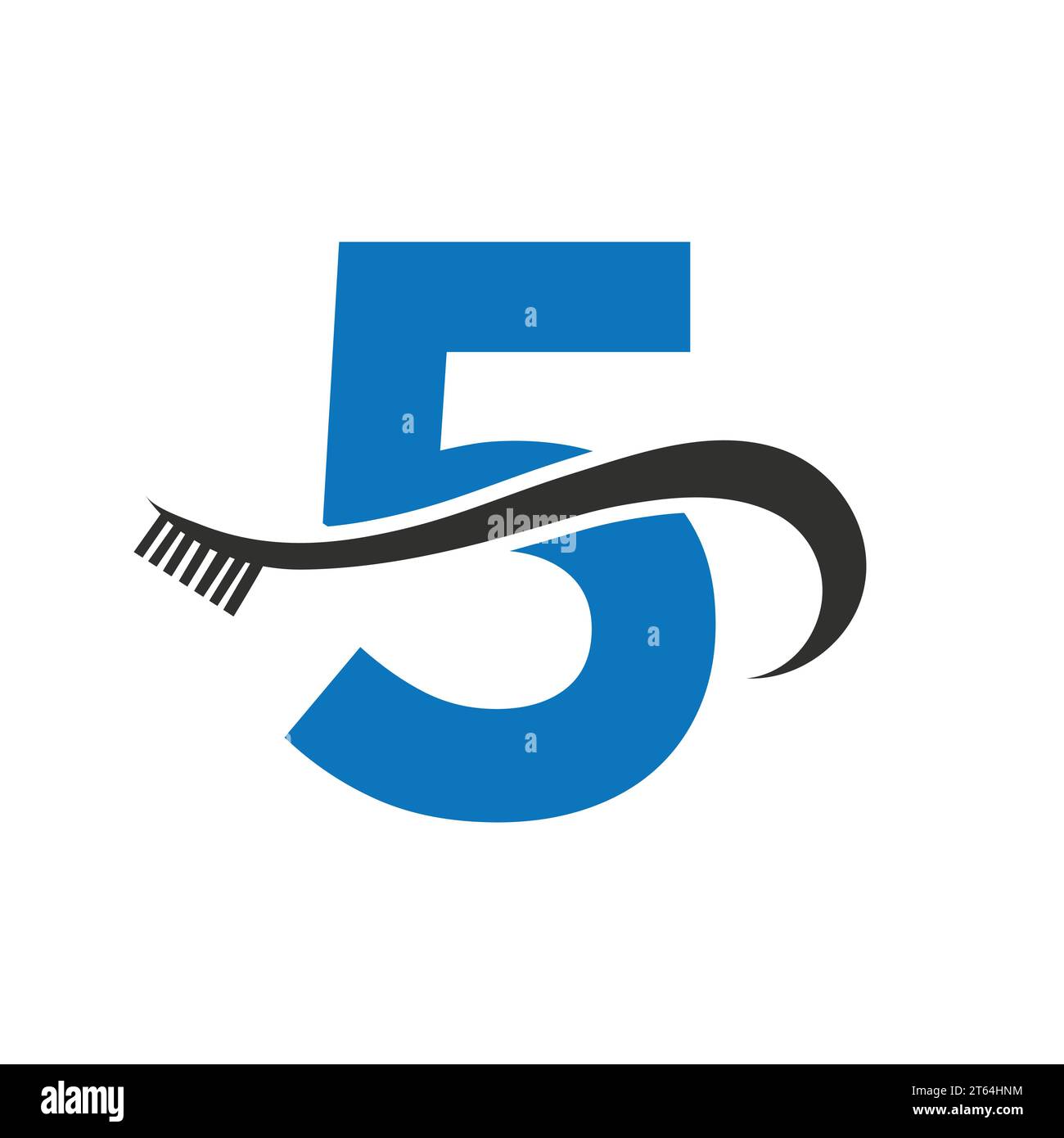 Letter 5 With Tooth Brush Logo Design Concept For Teeth Care Dental ...