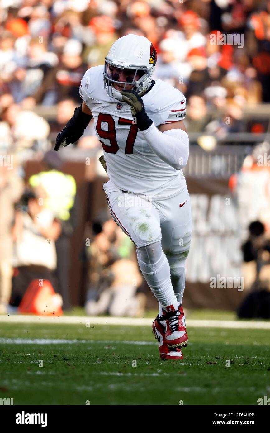 Arizona Cardinals outside linebacker Cameron Thomas (97) runs off of ...