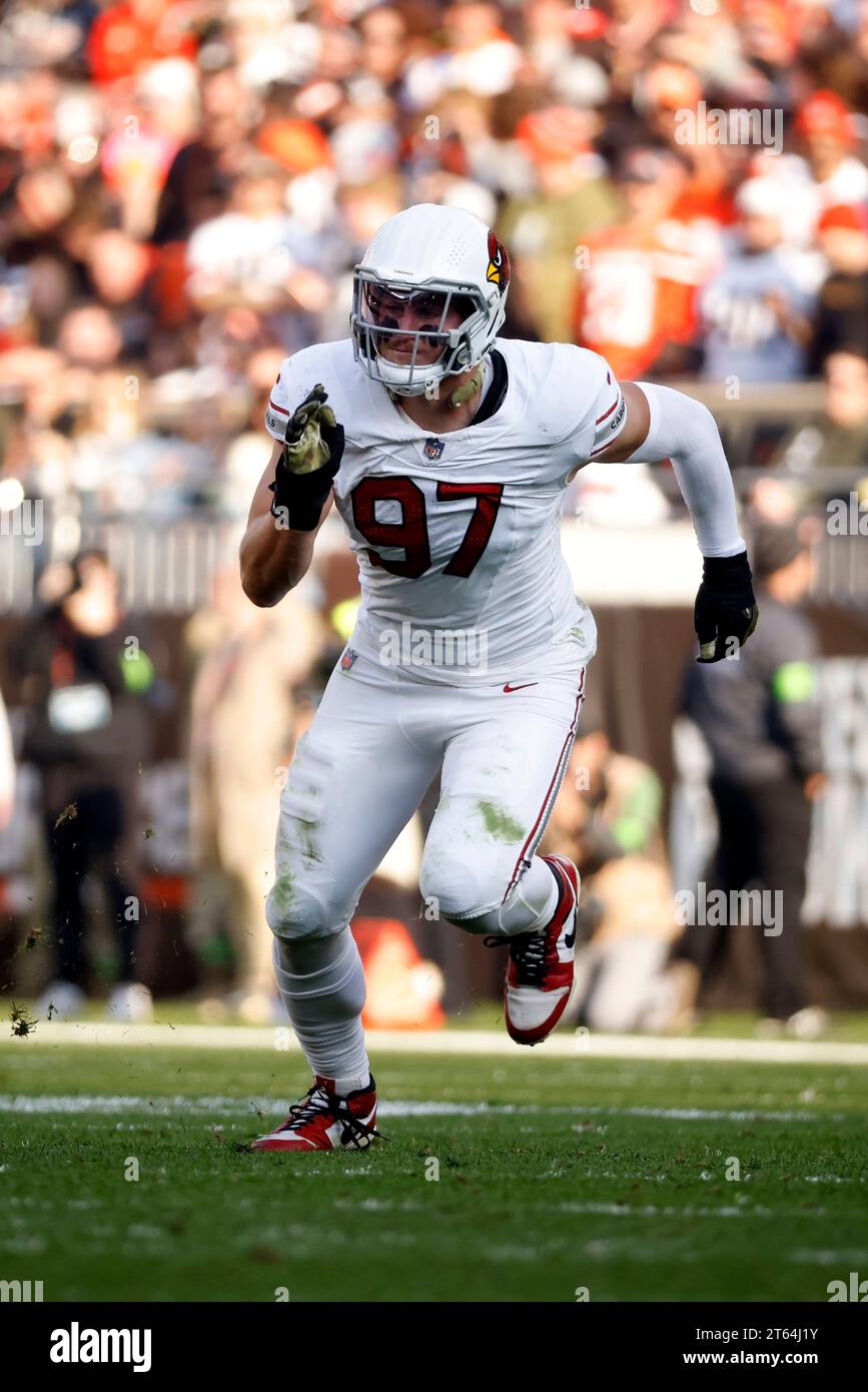 Arizona Cardinals outside linebacker Cameron Thomas (97) runs off of ...